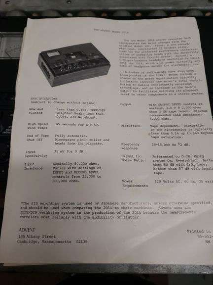ADVENT CASSETTE RECORDER 201A, TESTED AND WORKING. 21A - Lil Dusty ...