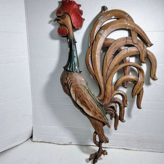 Retro 1950s-60s metal rooster wall plaque 10 1/2" x 18 1/2" tall ...