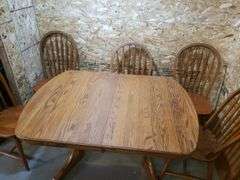 RICHARDSON BROTHERS SOLID OAK PEDESTAL DINING TABLE 54" LONG WITH 4 ...