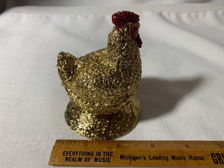 Gold Chicken Jewelry Trinket or Pill Box Fengshui Chicken Jewelry Box ...