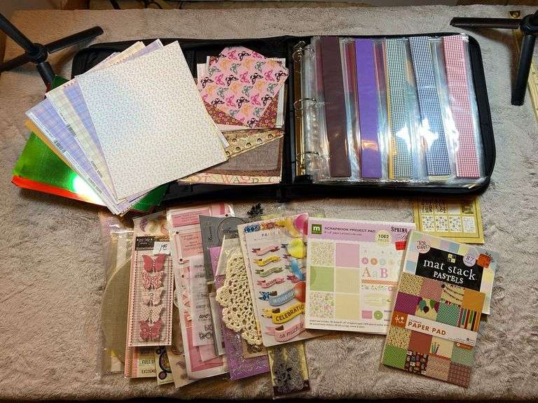 Huge lot of scrapbooking supplies - papers, stickers, binder full of ...