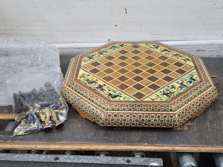 Vintage Chess Board w/ Heavy Brass Pieces. 5D - Lil Dusty Online ...