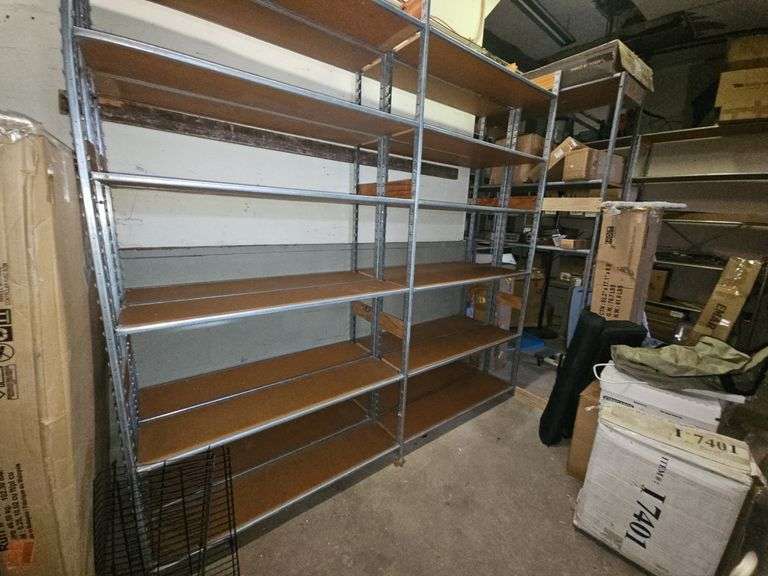 Bank of 6 six tier storage shelves - Lil Dusty Online Auctions - All ...
