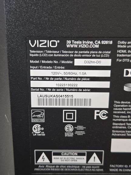 Vizio 32" HD LED TV. 20C - Lil Dusty Online Auctions - All Estate ...