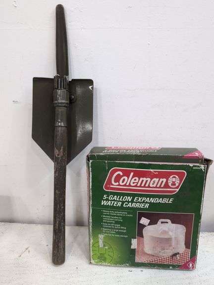 Coleman 5-gallon expandable water carrier, fold up shovel. 2c - Lil ...
