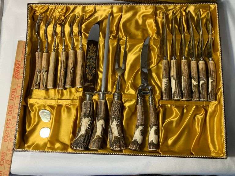 SOLINGEN GERMANY ANTLER HANDLE FORK KNIFE CARVING SET - Lil Dusty ...