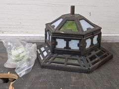 Heavy Cast Iron Ceiling Light Fixture with Slag Glass Inserts. 5B - Lil ...