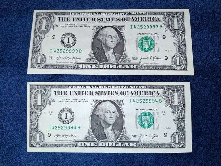 ERROR $1 BILLS W/CONSECUTIVE SER. NUMBERS - Lil Dusty Online Auctions ...