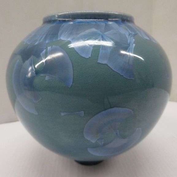 1985 Blue Crystalline Porcelain Vase Made by Tim Marootte Wisconsin ...
