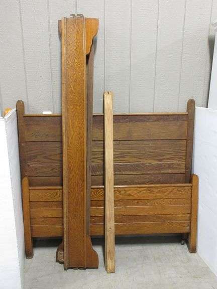 Antique Oak Double Bed, Headboard, Footboard, Side Boards, Complete ...