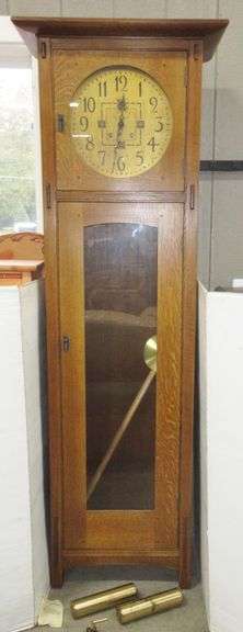 L and J.G. Stickley Mission Style Grandfather Clock - Albrecht Auction ...