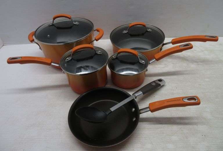 Five-Piece Rachel Ray Cookware Set: 2- Frying Pans, 3- Pots, and (4 ...