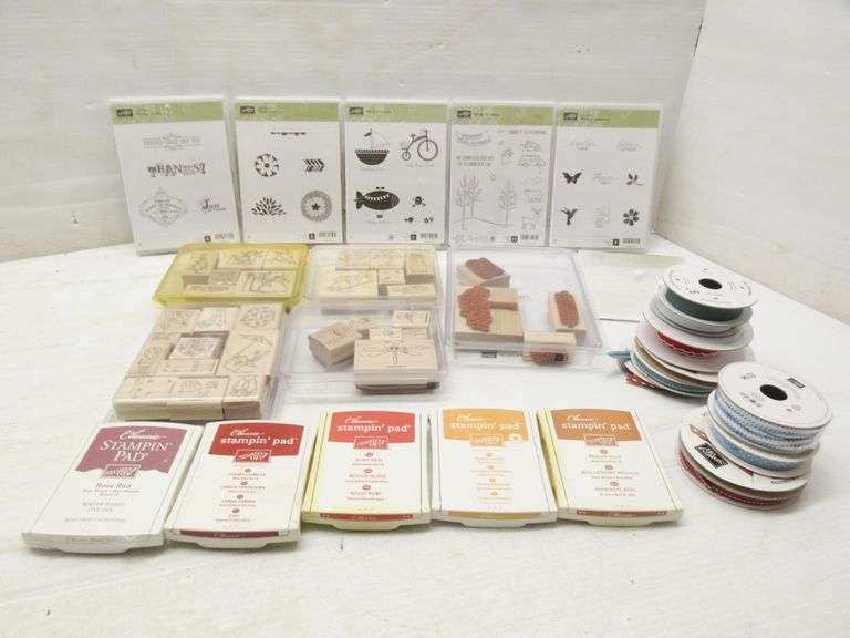 (10) Stampin Up Stamp Sets, (10) Stampin Up Ribbon Spools, (5) Stampin ...