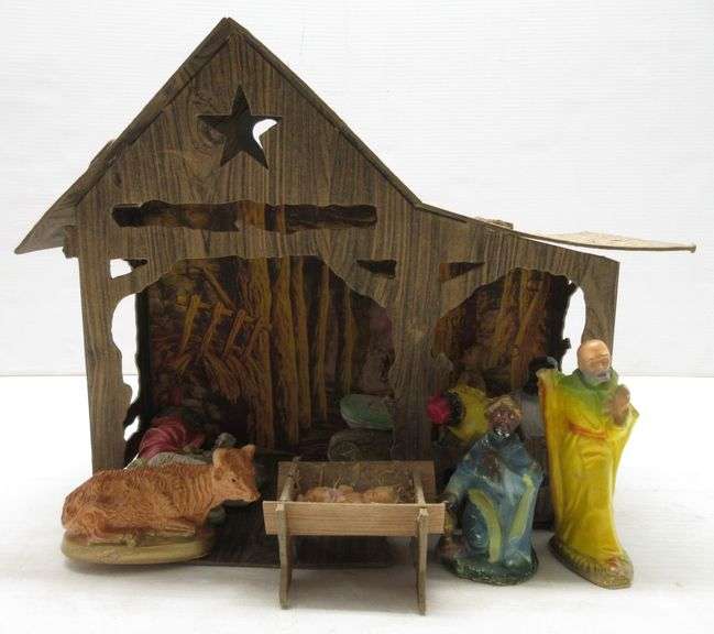 16-Piece Vintage 1950s-60s Creche Manger with Paper Mache and/Or ...