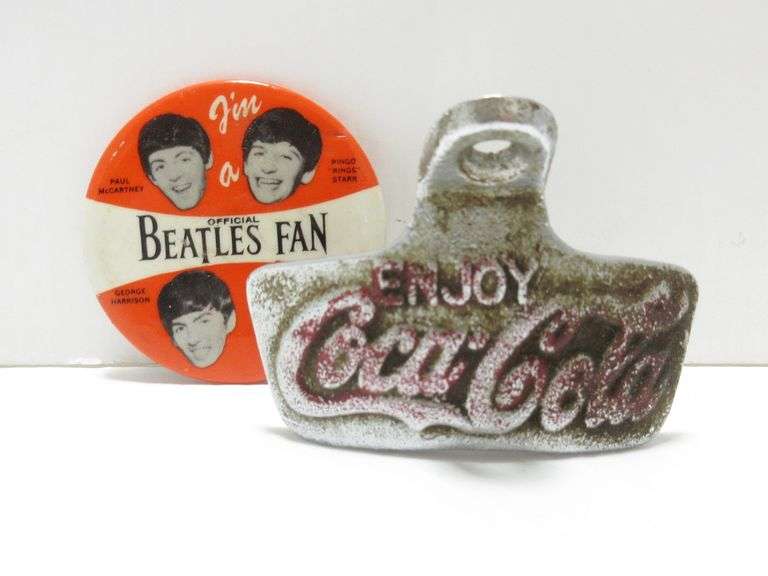 Beatles Fan Club Pin, and a Coca-Cola Bottle Opener - Albrecht Auction ...