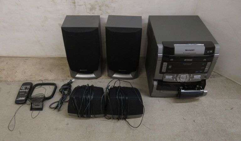 Sharp Stereo System, (4) Speakers and Remote Included, Dual Tape Deck ...