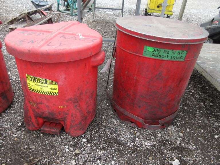 (2) Eagle Oily Rag Cans, 14-Gallon, Both Plastic - Albrecht Auction Service