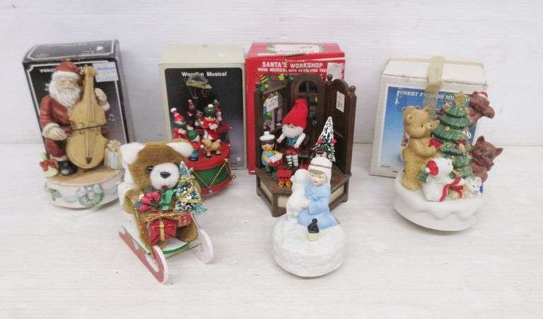 (6) Christmas Wind Up Music Boxes, Many have Moving Parts, Includes: 1 ...