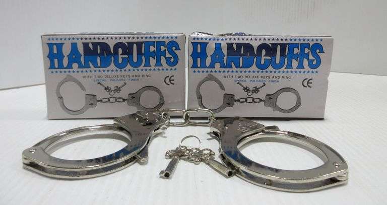 (2) Sets of Silver Handcuffs with Two Deluxe Keys for Each - Albrecht ...