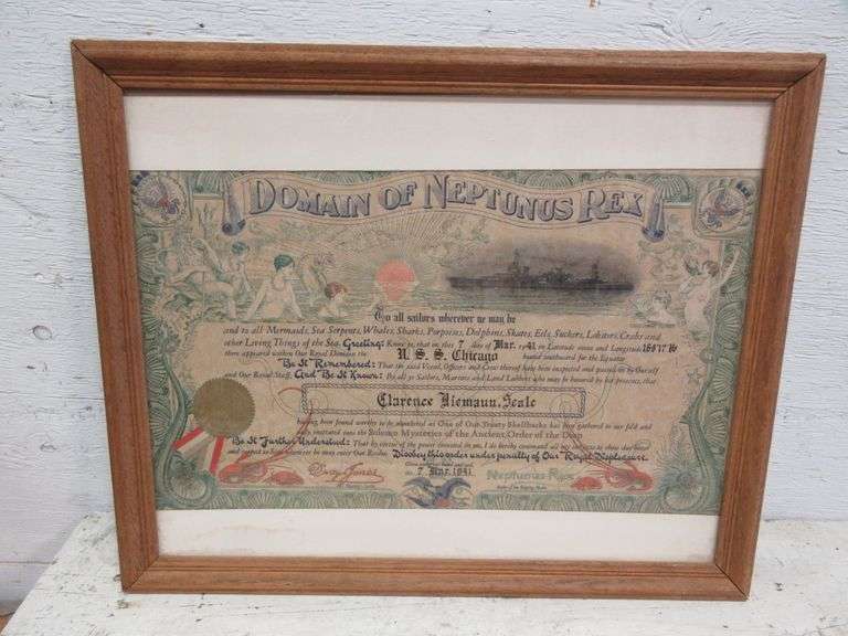 USS Chicago Neptune Rex Certificate, March 7, 1941, Sailors Award ...