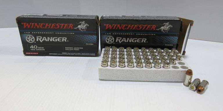 (100) Rounds of 40 S&W Winchester Ranger Law Enforcement Ammunition ...