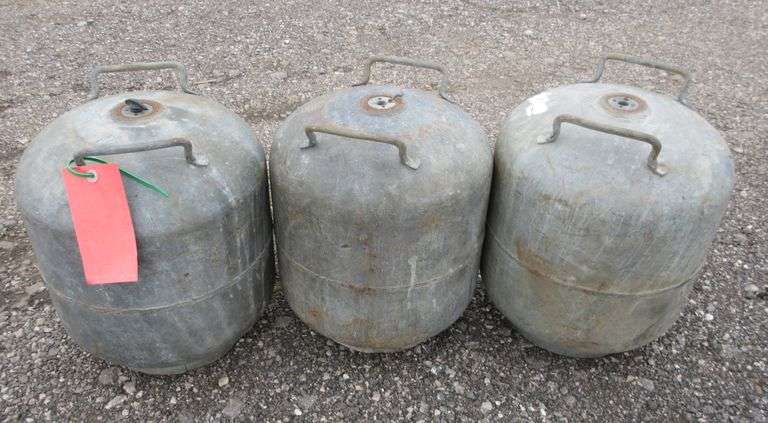 (3) 20 lb. Propane Tanks with Old Valve - Albrecht Auction Service