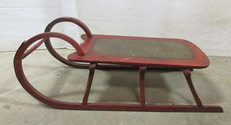 Early 19th Century Childs Sled, Old Red and Green Paint with Lion Head ...