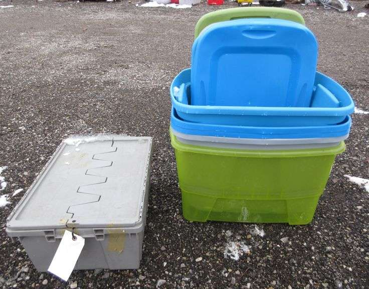 (6) Various Storage Totes with Lids, 1- with Clip Top Heavy Duty Style ...