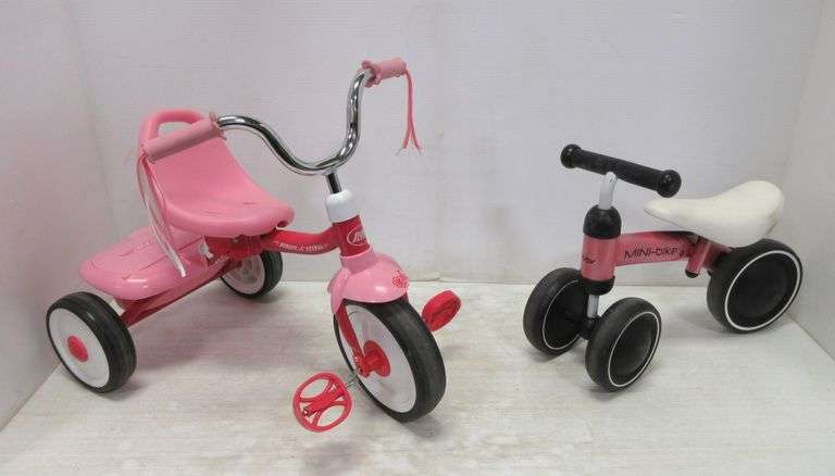 Radio Flyer Pink Tricycle and Pink Mini Bike - Albrecht Auction Service