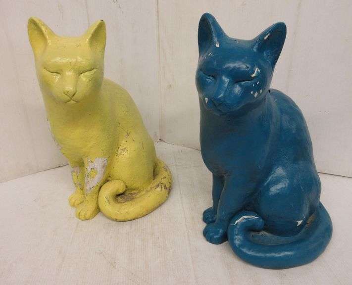 (2) Plaster of Paris Cats, Yellow and Blue in Color - Albrecht Auction ...