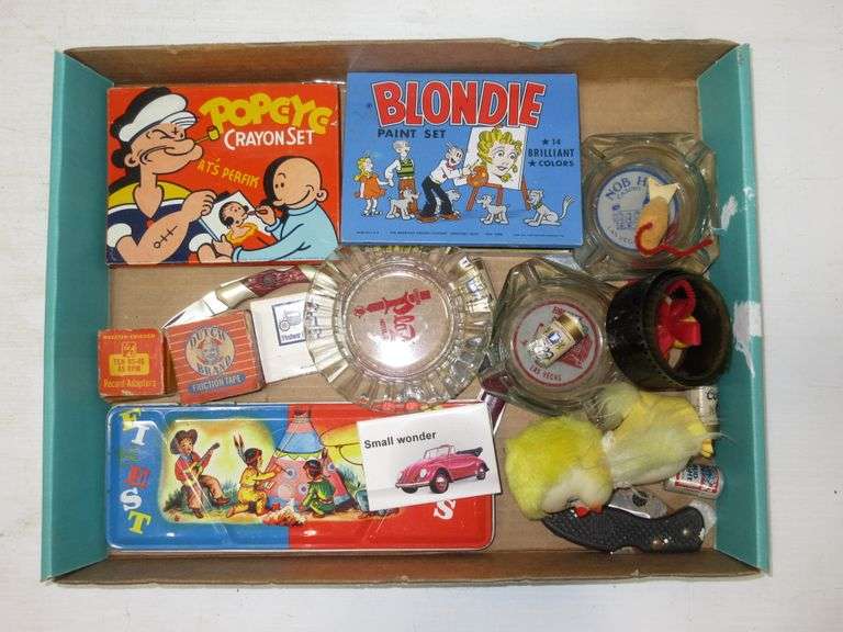 Misc. Collectibles: Dish Trays, Blondie Paint Set, Popeye Crayon Set ...