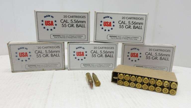(100) Rounds of 5.56mm 55-Grain Ball - Albrecht Auction Service