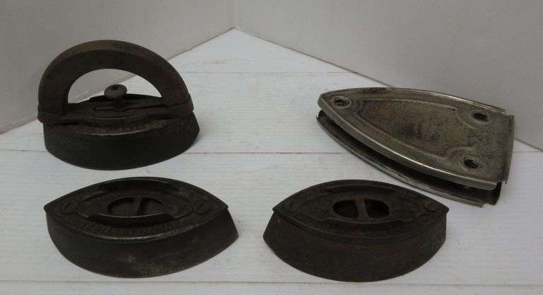 (4) Sad Irons: 1- With Detachable Handle, 2- Marked Ypsilanti, 1 ...