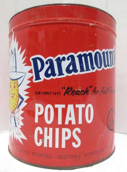 Older Paramount Red Potato Chip Can - Albrecht Auction Service