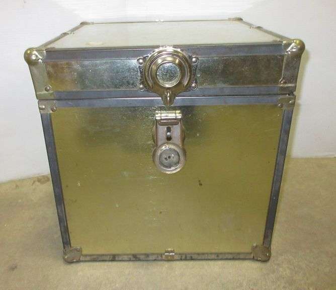 Gold Metal Trunk/Storage Box/Travel Case with Original Handles ...