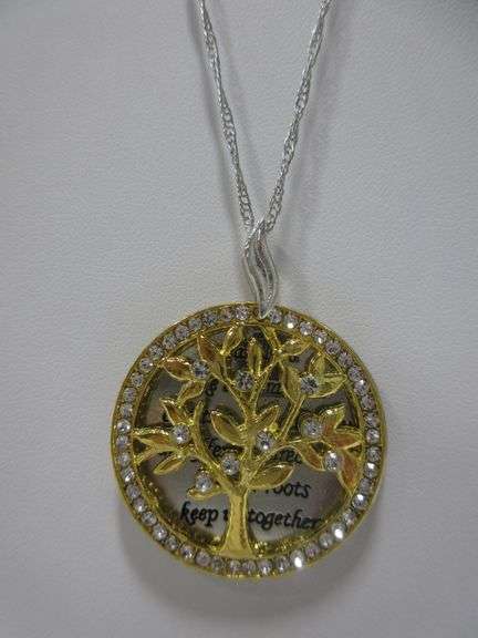 Gold and Silver-Tone Rhinestone Tree of Life Necklace: Family is Like ...