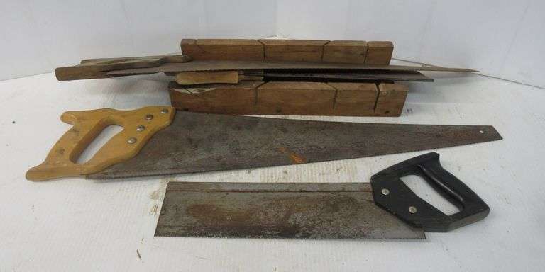 Old Ace Rock Maple Mitre Box, Old Master Mechanic Hand Saw, and Old ...