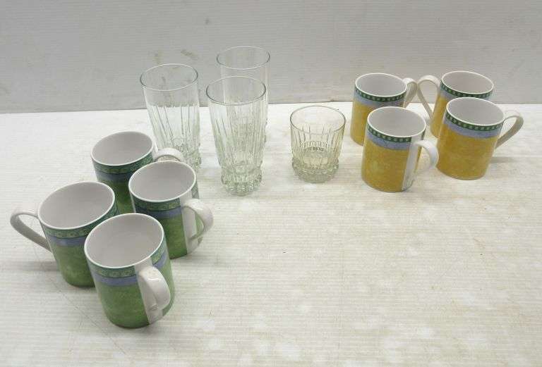 (8) Coffee Cups Corning Ware, (3) Tall Glasses, and a Juice Glass ...