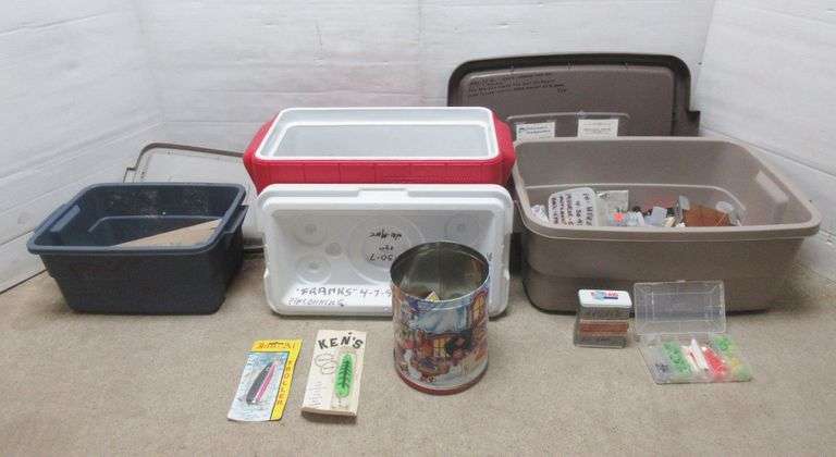 Cooler, and (2) Totes with Assortment of Fishing Items - Albrecht ...