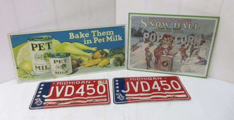 Michigan Centennial Plate Set, Dickinson's Shelled Rice Repro Sign, and ...