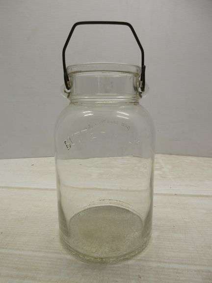 One-Gallon Glass Buttermilk Jug with Wire Handle - Albrecht Auction Service