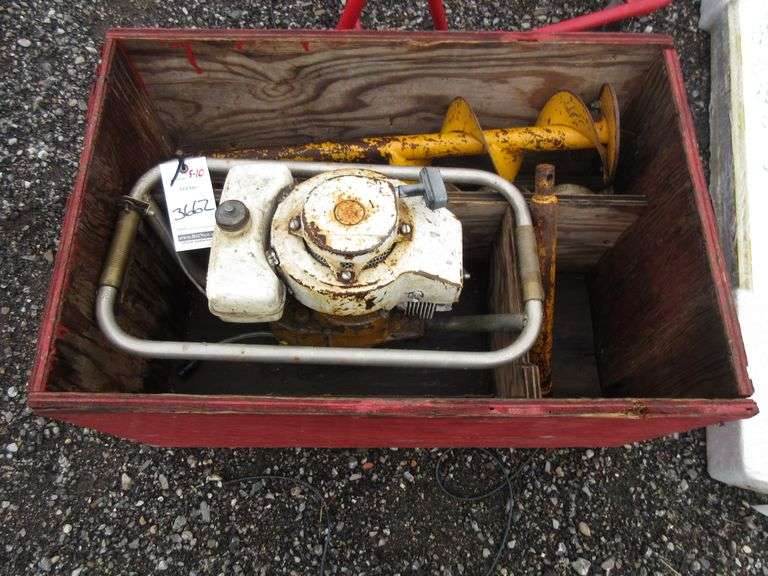 Gas Operated Post Hole Auger, and (6) 3" and 6" Augers in a Wood Box ...