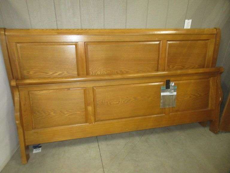 King Size Bed Frame with Sleigh Headboard, Bottom Boards, and Wood ...