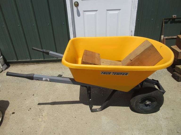 True Temper Two-Wheel Poly Tub Wheelbarrow (Wood Blocks Not Included ...