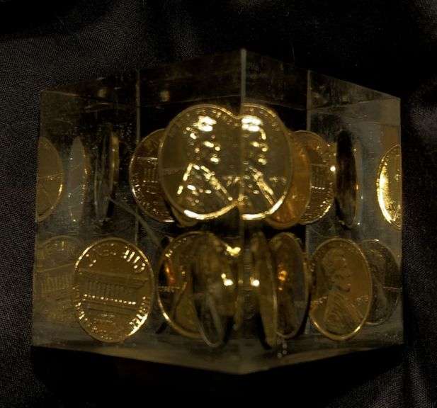 1978 Floating Penny Acrylic Lucite Square Cube Paperweight - Albrecht ...