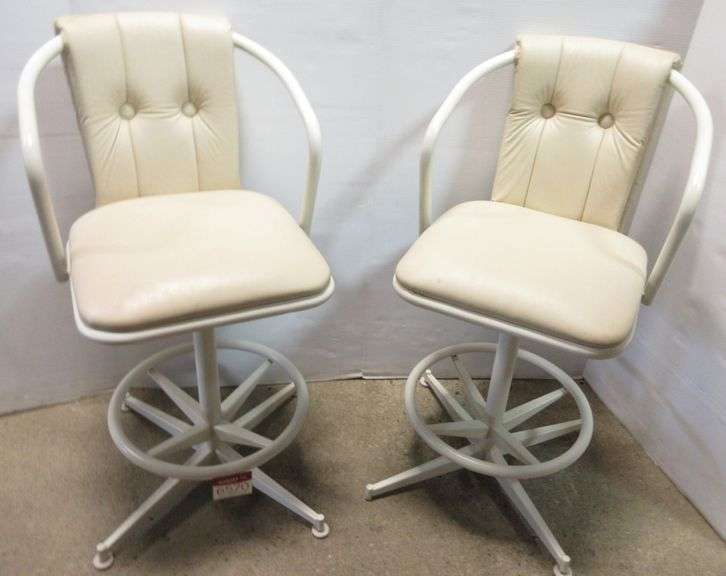 (2) White Leather Bar Stools - Albrecht Auction Service