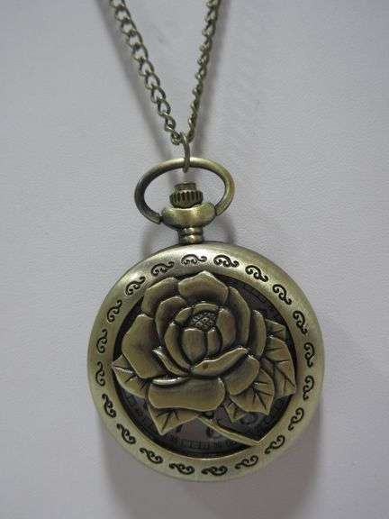 Bronze Rose Pocket Watch, Quartz Watch on 30" Chain, Jewelry Display ...