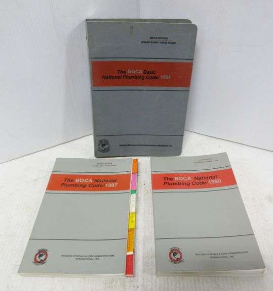(3) Books of Boca National Plumbing Code Books: 1984, 1987, and 1990 Code Boxes - Albrecht ...