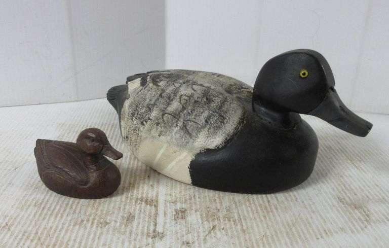 (2) Duck Decoys: One- Wood, 15" L; One- 1982 Red Mill MFG, 5"L ...