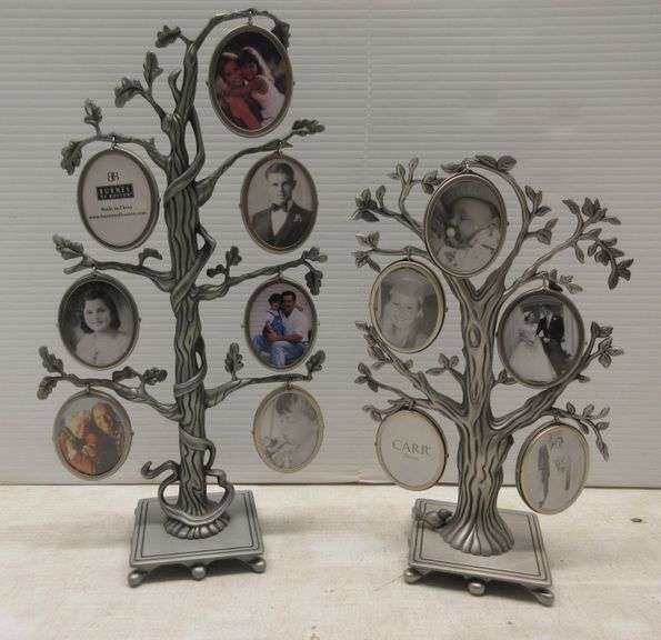 (2) Pewter Family Tree Collage Hanging Photo Frames: 1- Carr Frames, Holds Five Photos, 5 1/2"W ...